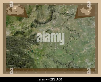 Henan, province of China. Low resolution satellite map. Locations of ...