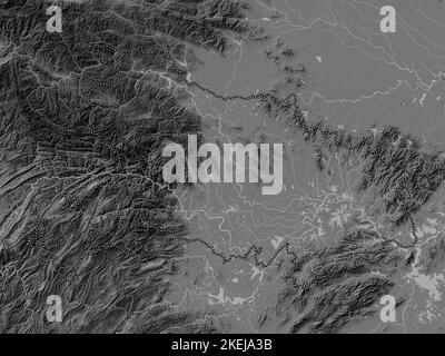 Hubei, province of China. Bilevel elevation map with lakes and rivers ...