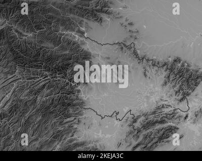 Hubei, province of China. Grayscale elevation map with lakes and rivers ...