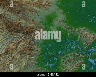 Hubei, province of China. Colored elevation map with lakes and rivers ...