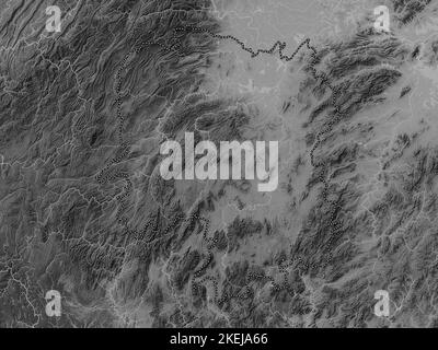 Hunan, province of China. Grayscale elevation map with lakes and rivers ...