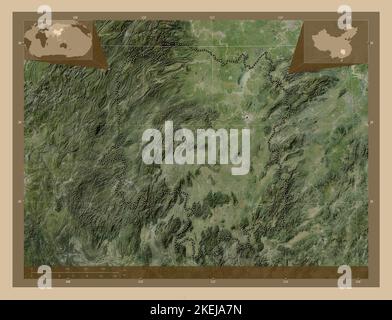 Hunan, province of China. Low resolution satellite map. Locations and ...