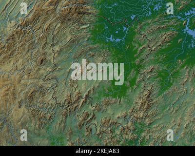 Hunan, province of China. Elevation map colored in sepia tones with ...
