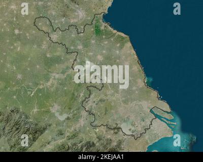Jiangsu, province of China. Low resolution satellite map. Locations and ...