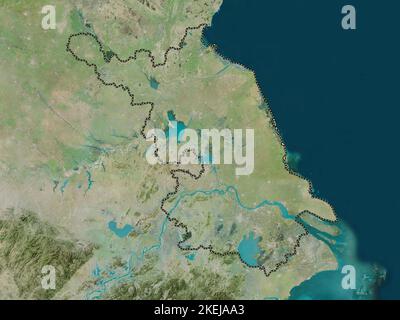 Jiangsu, province of China. High resolution satellite map. Locations of ...