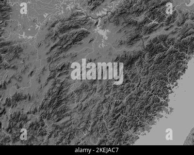 Jiangxi, province of China. Bilevel elevation map with lakes and rivers ...