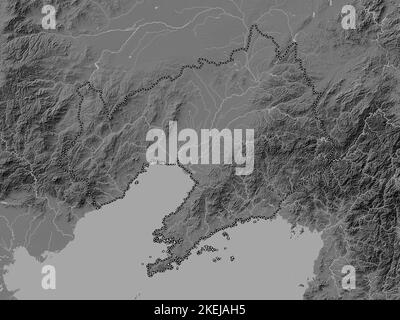 Liaoning, province of China. Bilevel elevation map with lakes and ...