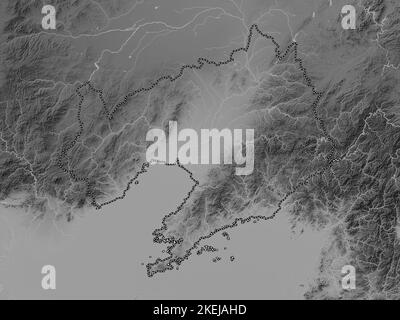 Liaoning, province of China. Elevation map colored in sepia tones with ...