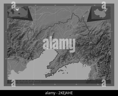 Liaoning, province of China. Bilevel elevation map with lakes and ...