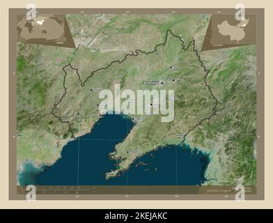 Liaoning, province of China. High resolution satellite map. Corner ...