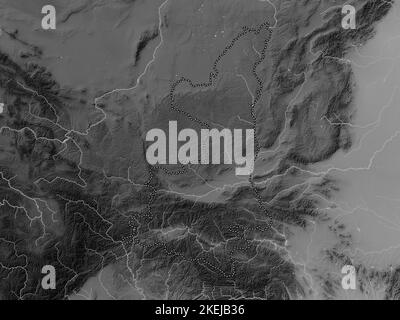 Shaanxi, province of China. Grayscale elevation map with lakes and ...