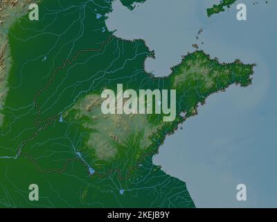 Shandong, province of China. Colored elevation map with lakes and ...