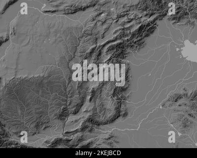 Shanxi, province of China. Bilevel elevation map with lakes and rivers ...