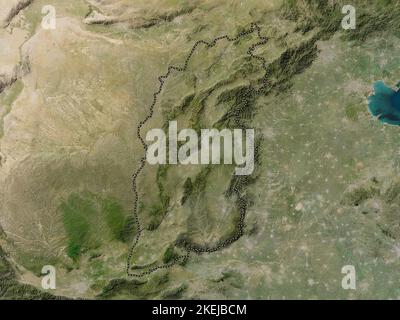 Shanxi, province of China. Low resolution satellite map. Locations and ...