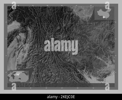 Yunnan, province of China. Grayscale elevation map with lakes and ...