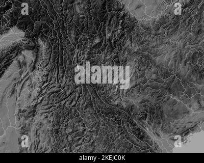 Yunnan, province of China. Bilevel elevation map with lakes and rivers ...