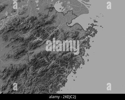 Zhejiang, province of China. Bilevel elevation map with lakes and ...