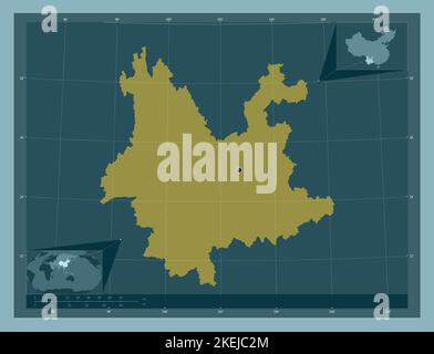 Shape of Yunnan, province of China, with its capital isolated on white ...