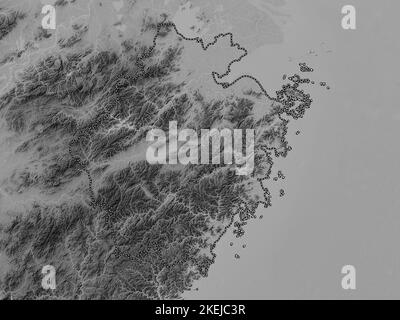 Zhejiang, province of China. Grayscale elevation map with lakes and ...