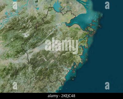 Zhejiang, province of China. High resolution satellite map. Locations ...