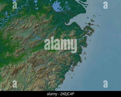 Zhejiang, province of China. Elevation map colored in wiki style with ...