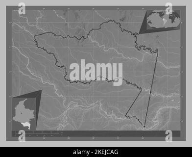 Amazonas, department of Colombia. Grayscale elevation map with lakes ...