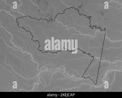 Amazonas, department of Colombia. Grayscale elevation map with lakes ...