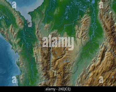 Antioquia, department of Colombia. Elevation map colored in sepia tones ...