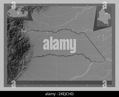 Arauca, intendancy of Colombia. Grayscale elevation map with lakes and ...