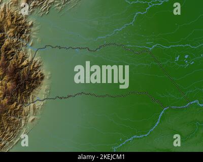 Arauca, intendancy of Colombia. Colored elevation map with lakes and ...