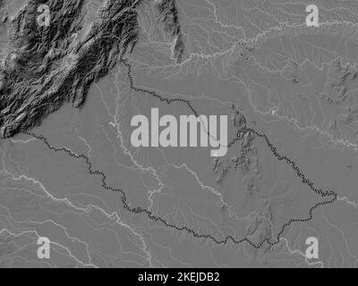 Caqueta, intendancy of Colombia. Bilevel elevation map with lakes and ...
