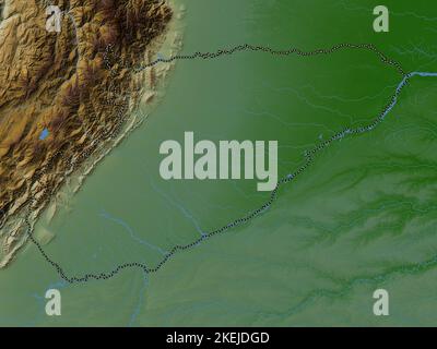 Casanare, intendancy of Colombia. Colored elevation map with lakes and ...