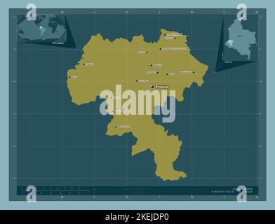 Shape of Cauca, department of Colombia, with its capital isolated on ...