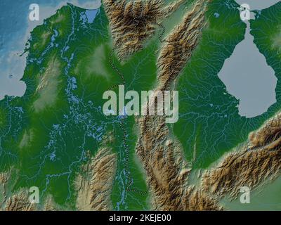 Cesar, department of Colombia. Colored elevation map with lakes and ...