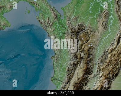 Choco, department of Colombia. Colored elevation map with lakes and ...