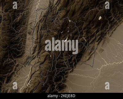 Cundinamarca, department of Colombia. Colored elevation map with lakes ...