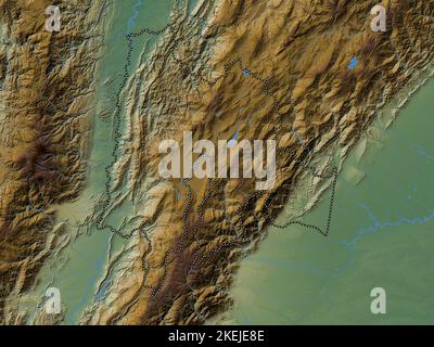 Cundinamarca, department of Colombia. Colored elevation map with lakes ...