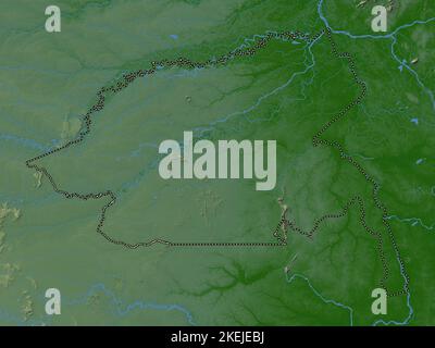 Guainia, commissiary of Colombia. Colored elevation map with lakes and ...