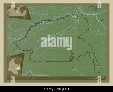 Guainia, commissiary of Colombia. Colored elevation map with lakes and ...