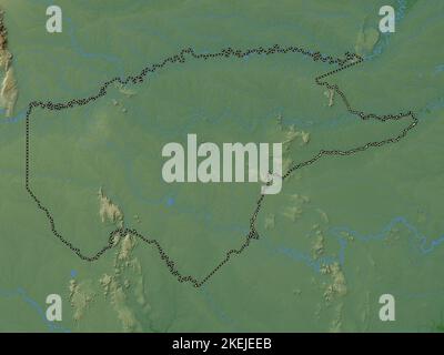 Guaviare, commissiary of Colombia. Colored elevation map with lakes and ...