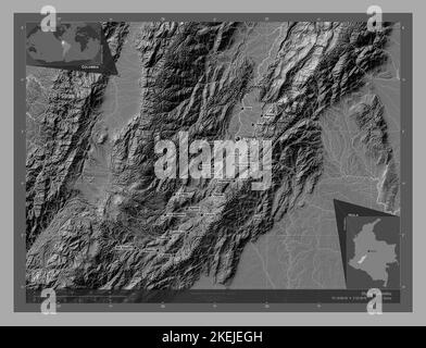 Huila, department of Colombia. Bilevel elevation map with lakes and ...
