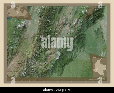 Huila, department of Colombia. High resolution satellite map. Locations ...