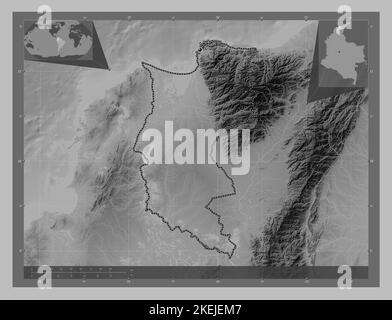 Magdalena, department of Colombia. Grayscale elevation map with lakes ...