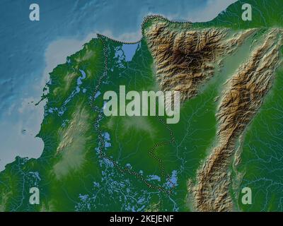 Magdalena, department of Colombia. Colored elevation map with lakes and ...