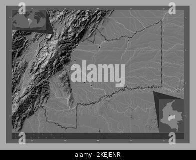 Meta, department of Colombia. Bilevel elevation map with lakes and ...