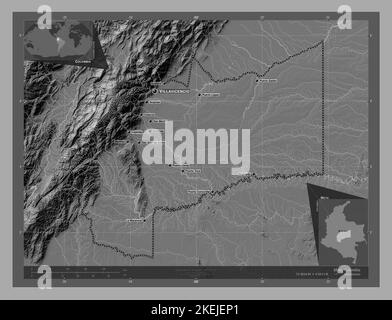 Meta, department of Colombia. Bilevel elevation map with lakes and ...