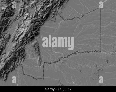 Meta, department of Colombia. Bilevel elevation map with lakes and ...