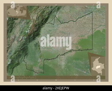 Meta, department of Colombia. High resolution satellite map. Locations ...