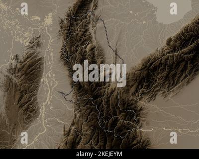 Santander, department of Colombia. Elevation map colored in sepia tones ...