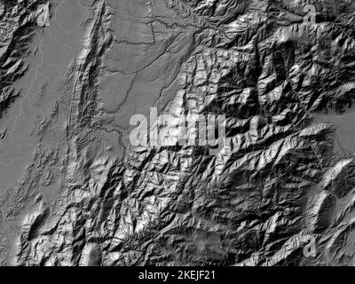 Quindio, department of Colombia. Bilevel elevation map with lakes and ...